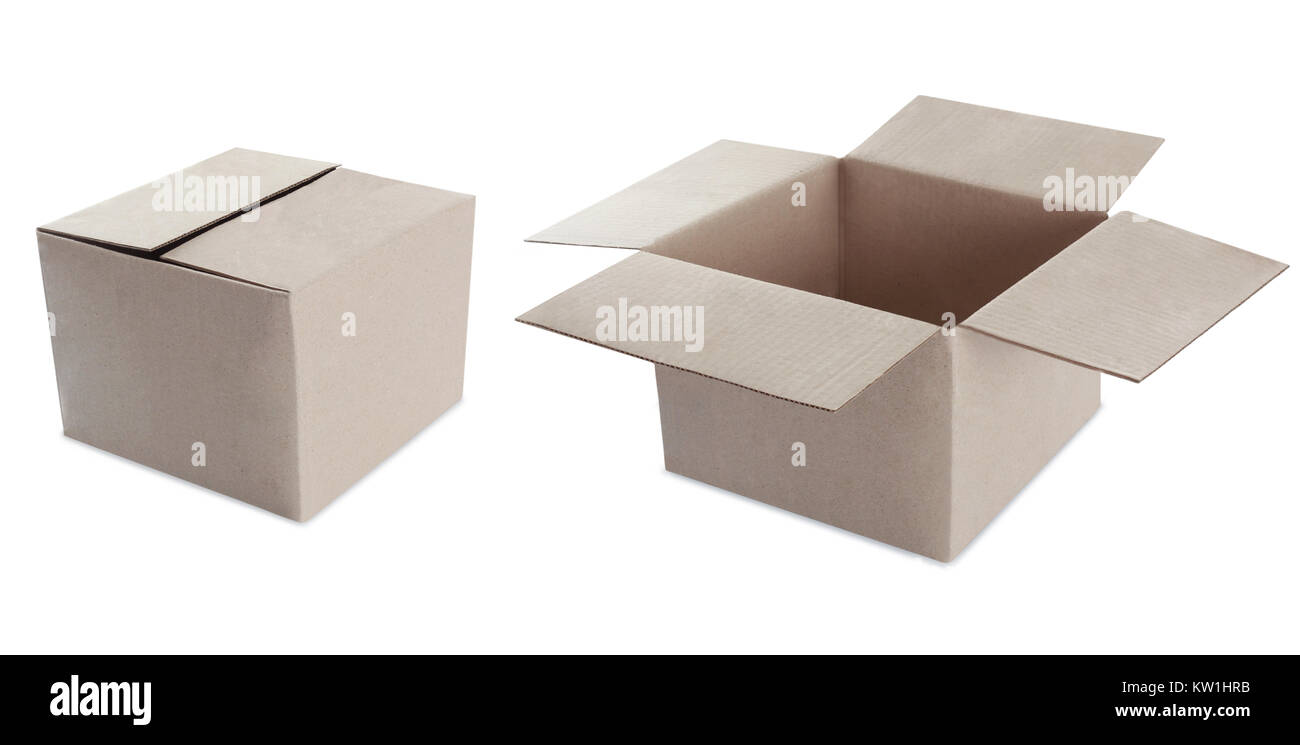 Cardboard box on white. open and closed Stock Photo - Alamy