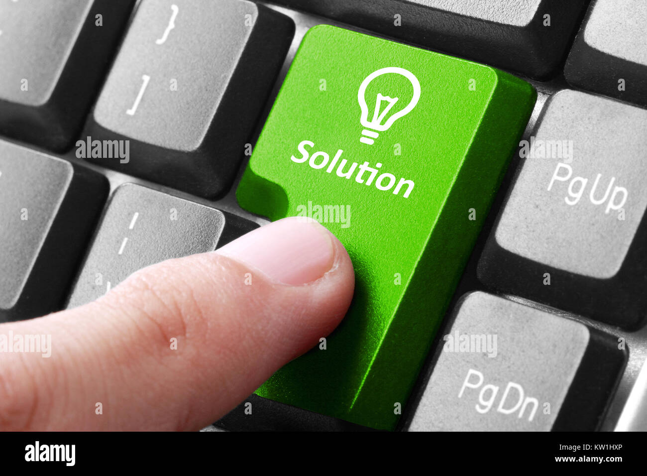 Green solution button on the keyboard Stock Photo - Alamy