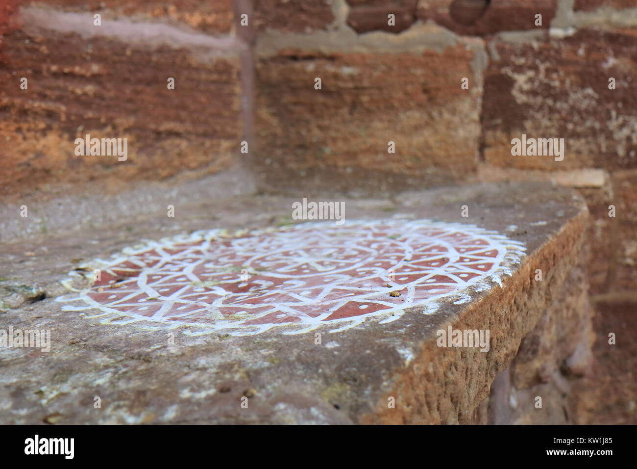 Ancient religious art painting on floors at Mehrangarh Fort in Jodhpur ...