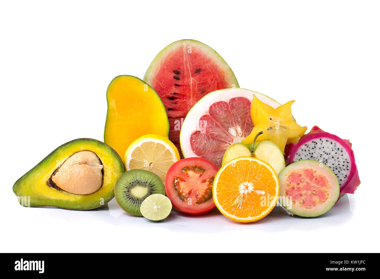 Assortment of exotic fresh fruits sliced Stock Photo - Alamy