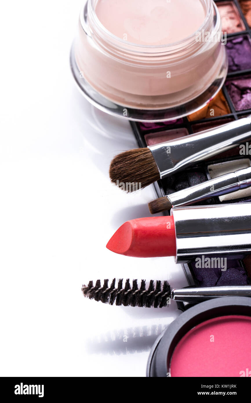 Various cosmetics isolated over white Stock Photo - Alamy