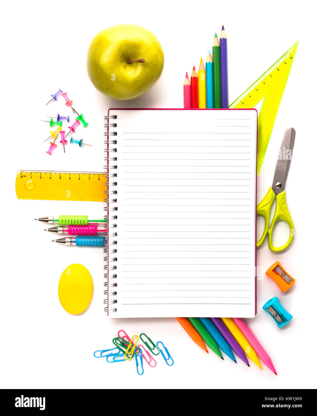 Notebook with stationary objects Stock Photo - Alamy