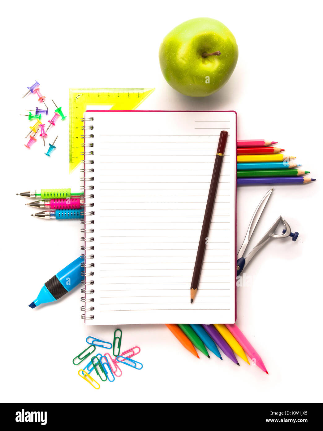 Notebook with stationary objects Stock Photo - Alamy
