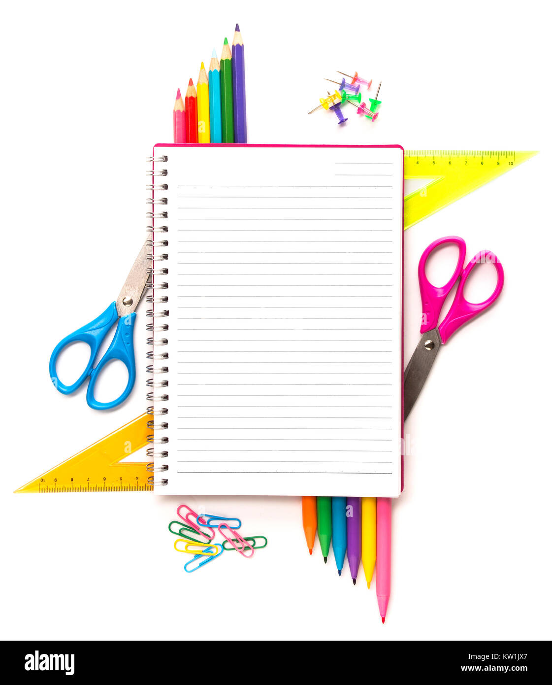 Notebook with stationary objects Stock Photo - Alamy
