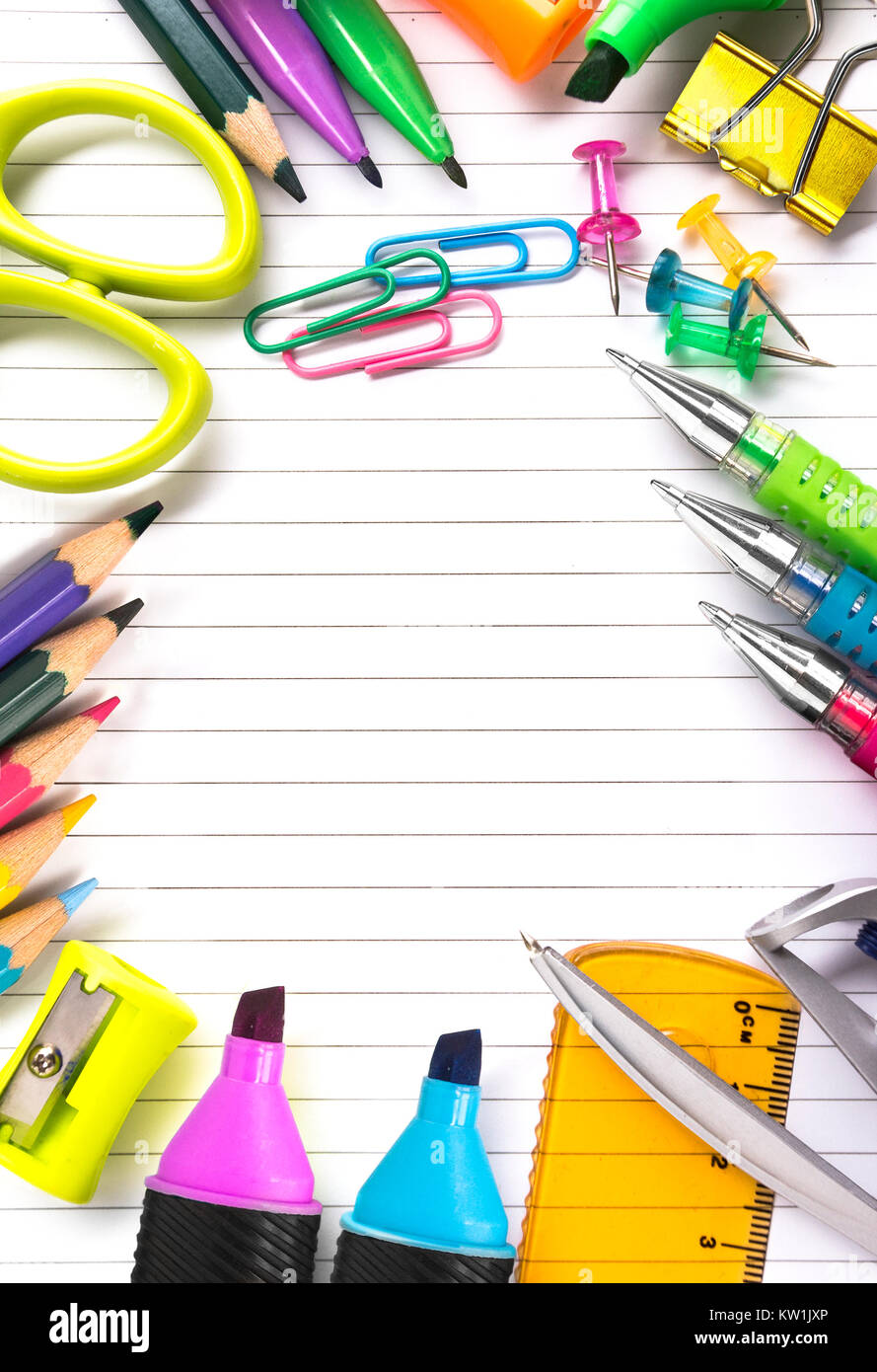 Notebook with stationary objects Stock Photo - Alamy