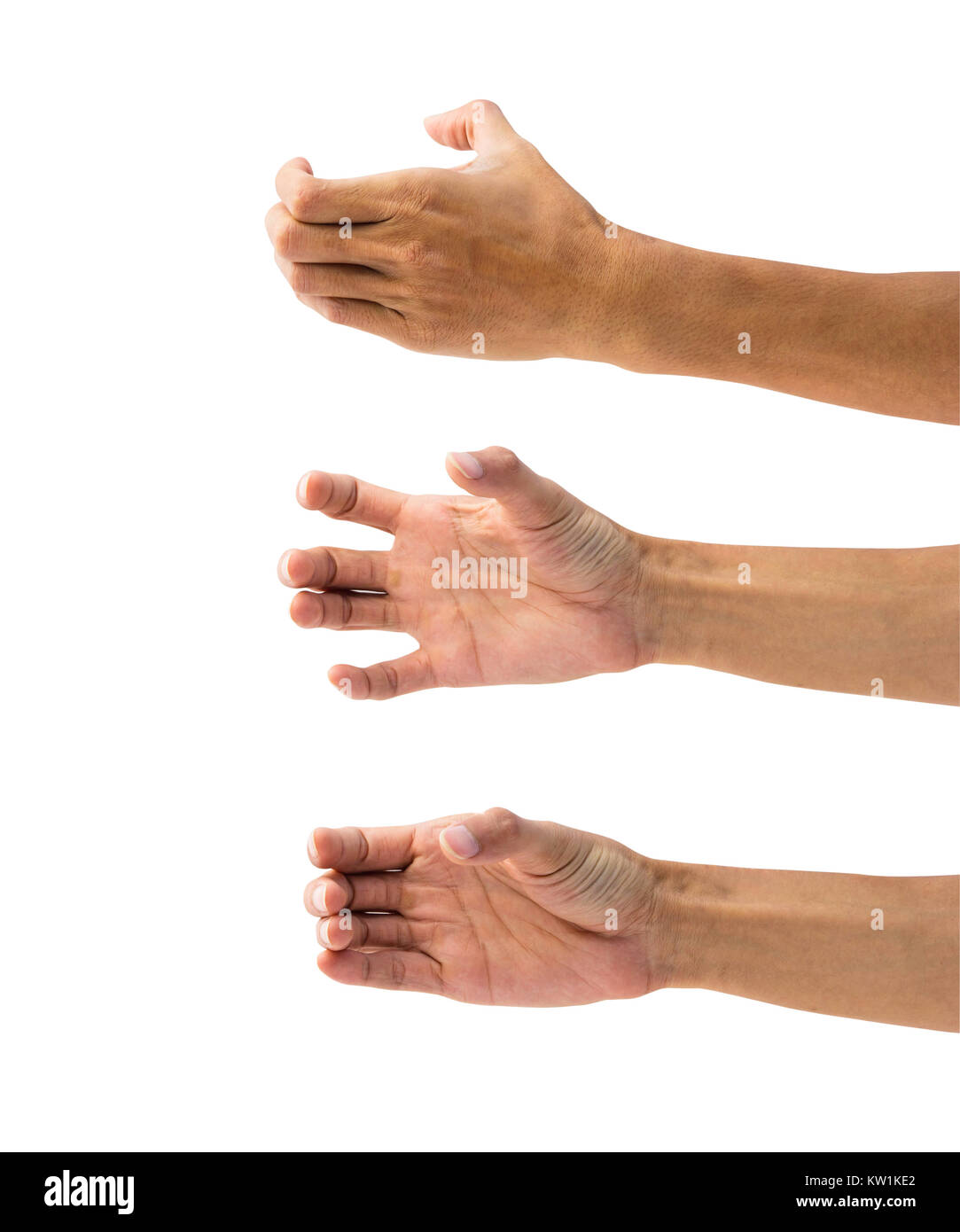 Man hand holding something empty isolated on white background with ...