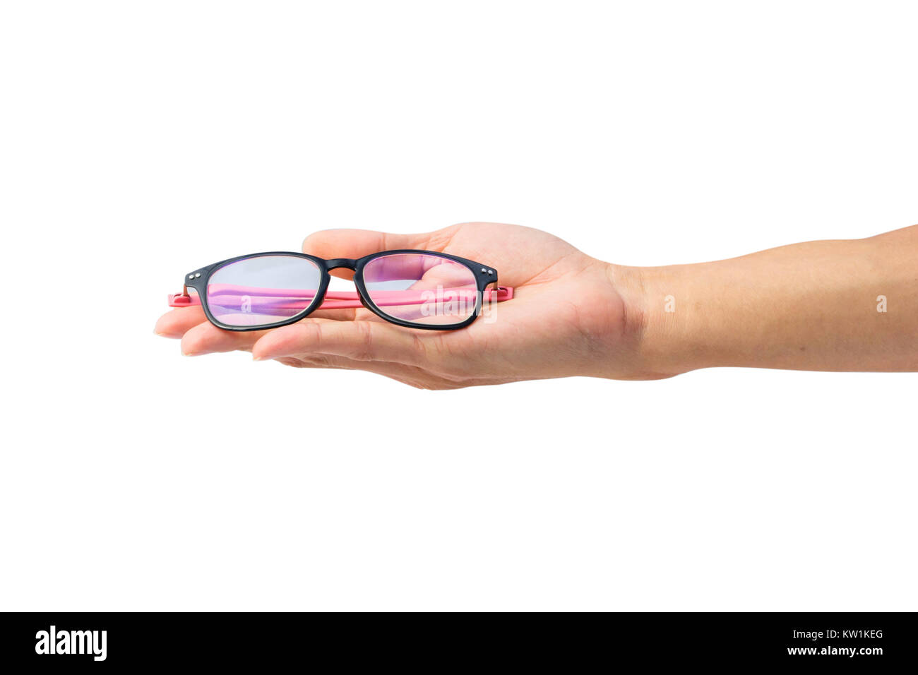 Man hand holding glasses isolated on white background with clipping ...