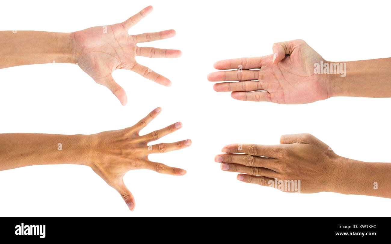 Man hand gesture isolated on white background with clipping path. 4 in ...