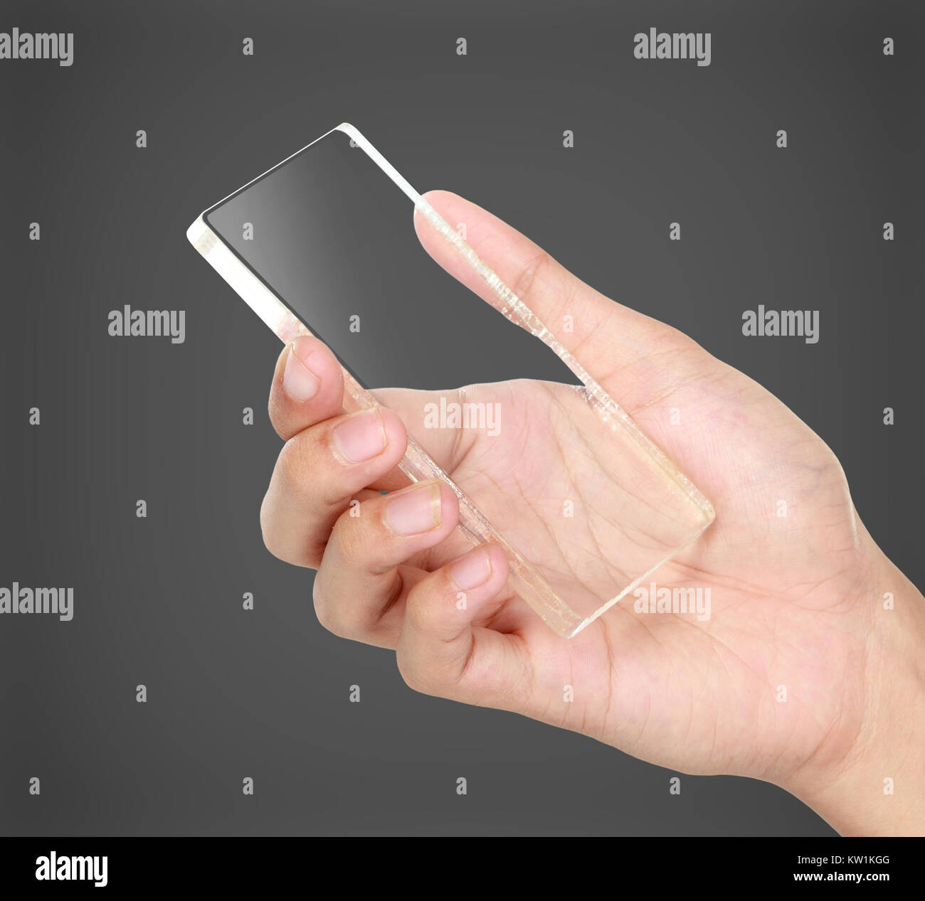 hands holding futuristic transparent mobile phone Stock Photo - Alamy