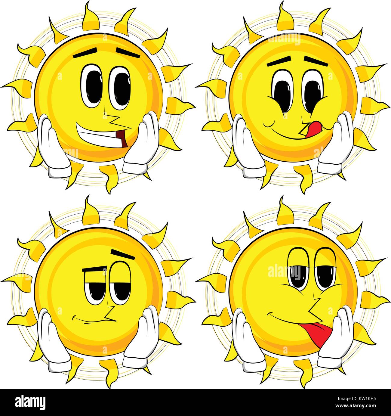 Cartoon sun touching his face. Collection with happy faces. Expressions ...