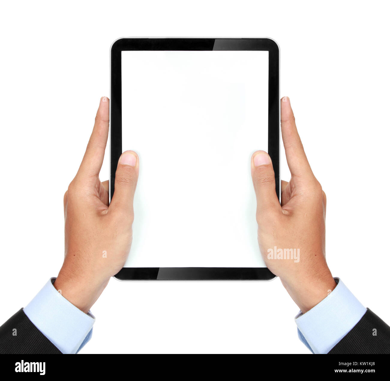 photo of a tablet held by a hand of businessman vertically Stock Photo ...