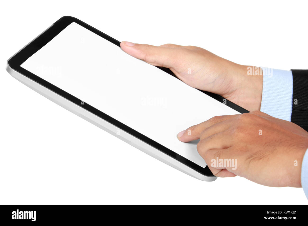 photo of a tablet held by a hand of businessman vertically Stock Photo ...