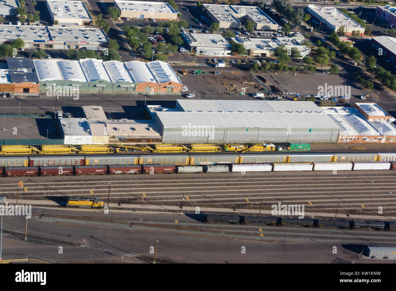 Aerial view of railroad staging yard in Phoenix, Arizona Stock Photo ...
