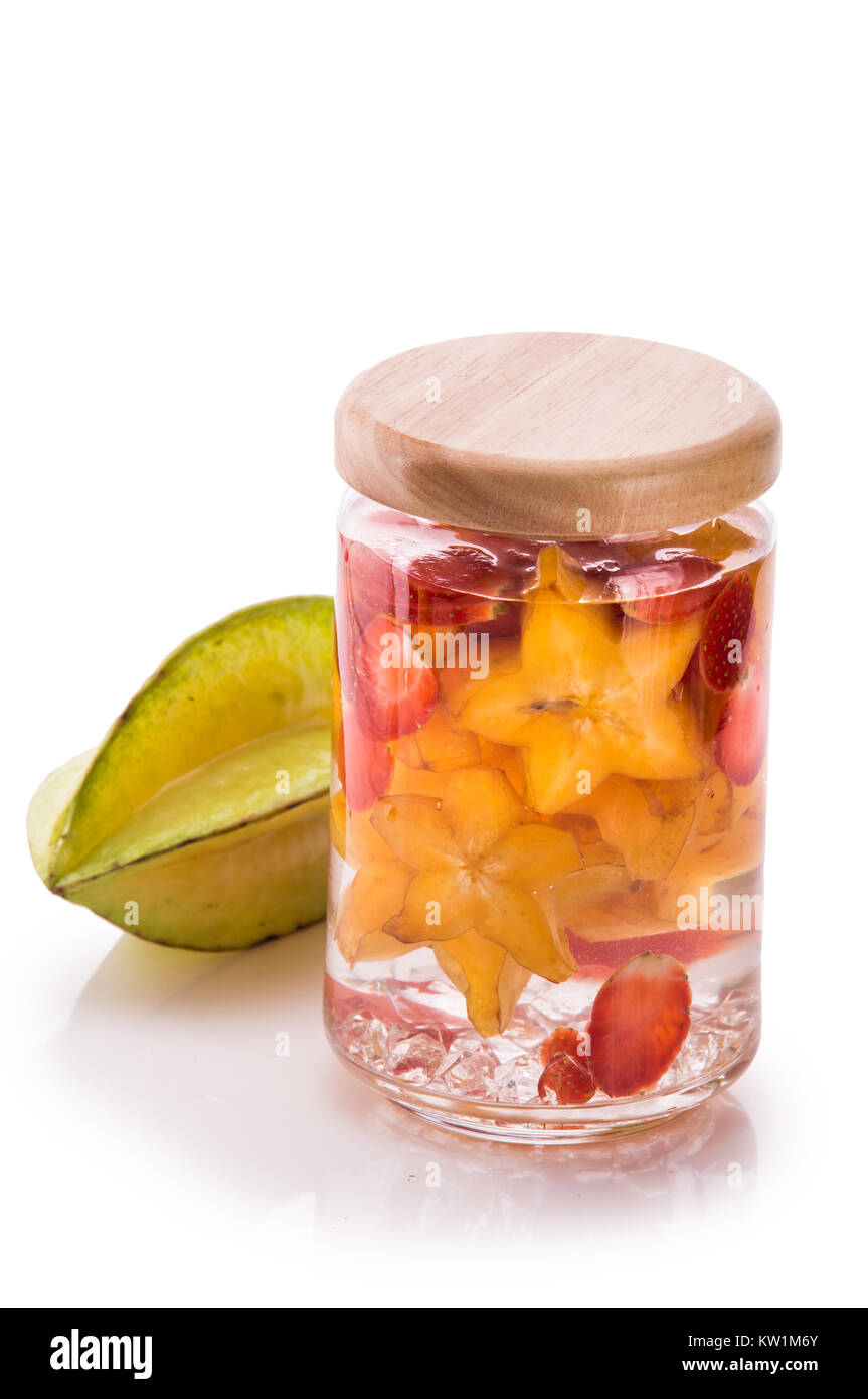 Infused fresh fruit water starfruit and strawberry .isolated ove Stock ...