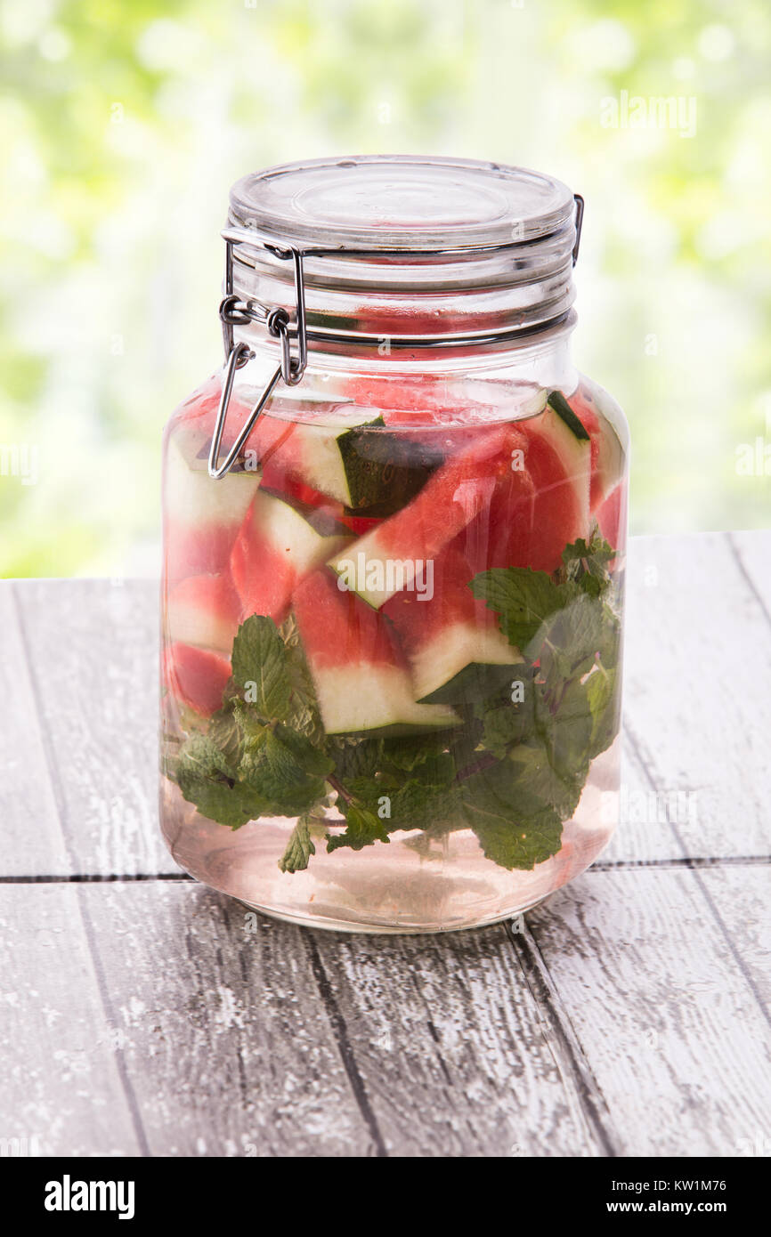 Summer fresh fruit drink. fruit Flavored water mix with water me Stock ...