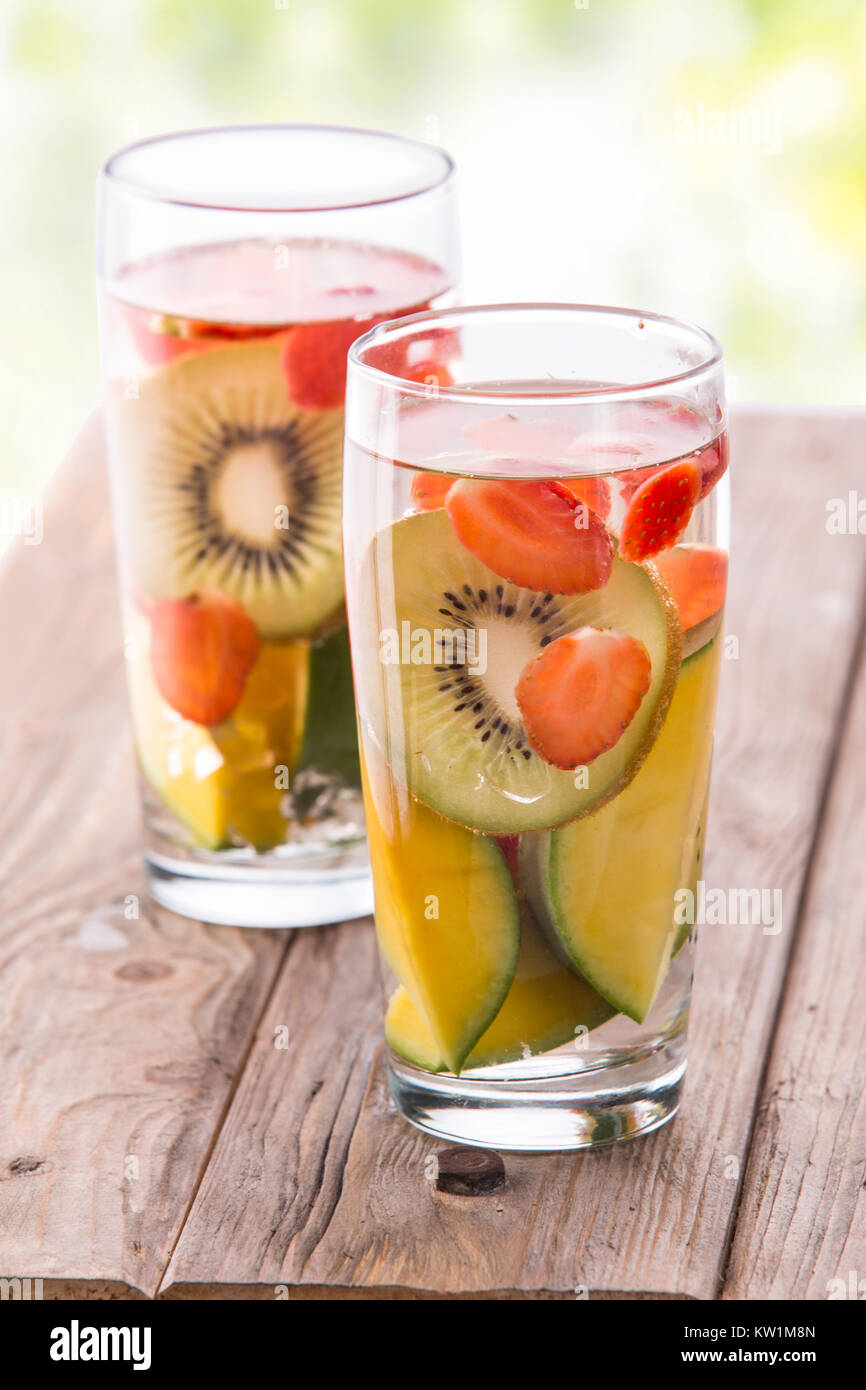 fresh fruit Flavored infused water mix of kiwi, mango and strawb Stock ...