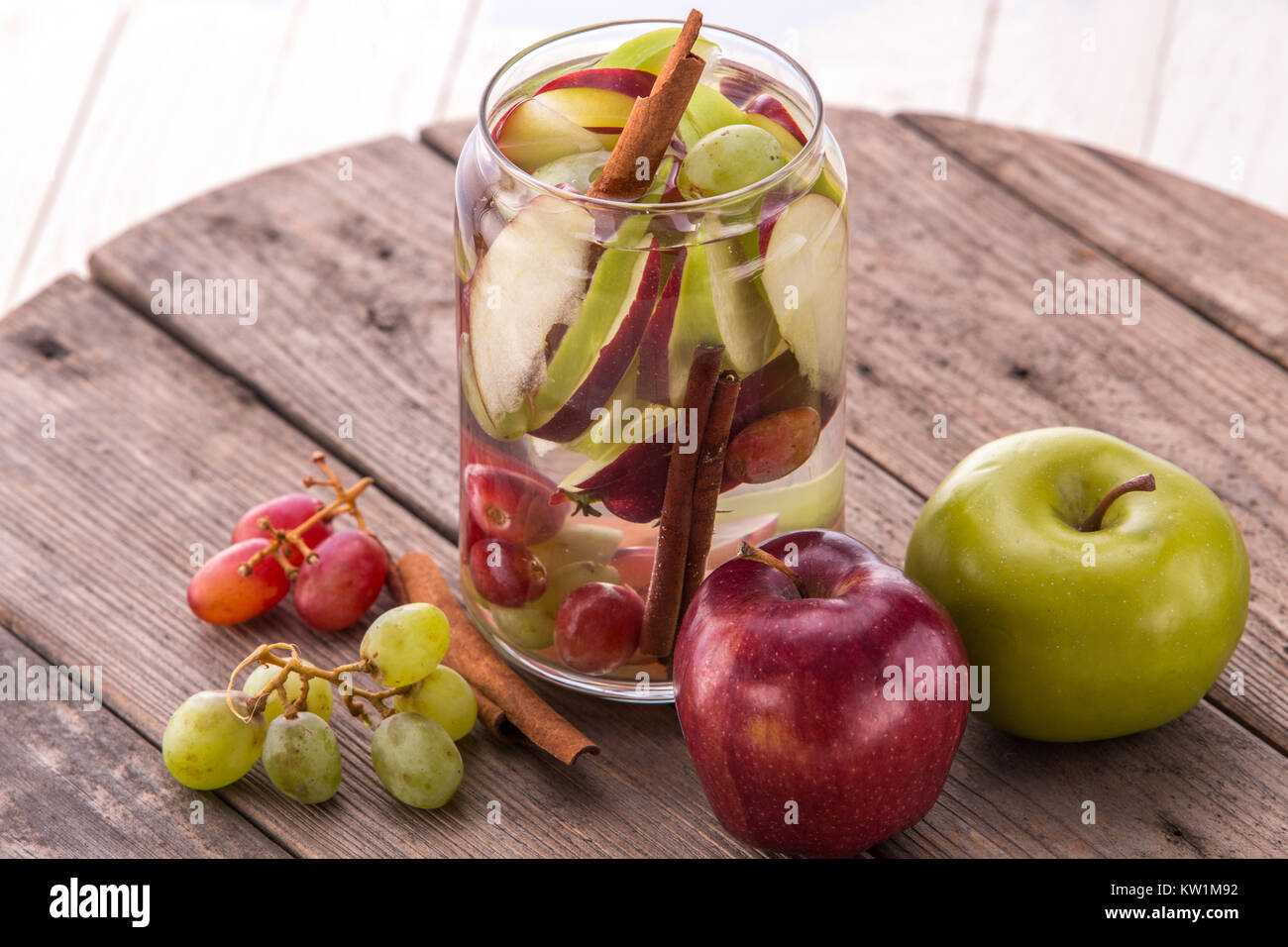 fresh fruit Flavored infused water mix of Apple, grape and cinna Stock ...