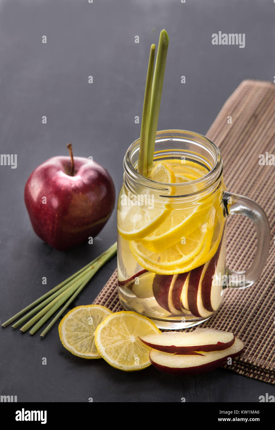 fresh fruit Flavored infused water mix of Apple, lemon and lemon Stock ...