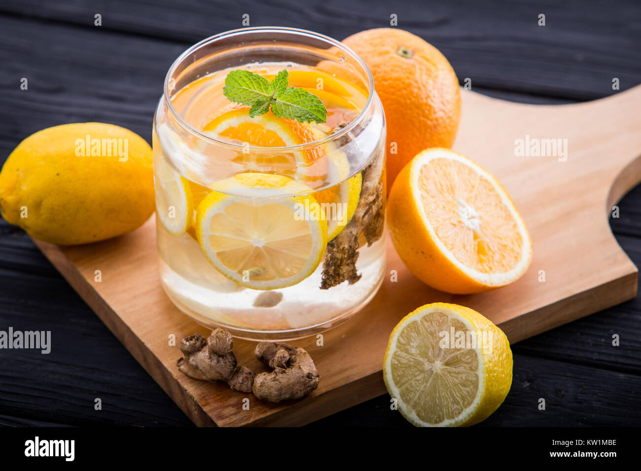 infused water mix of lemon, orange and ginger Stock Photo - Alamy