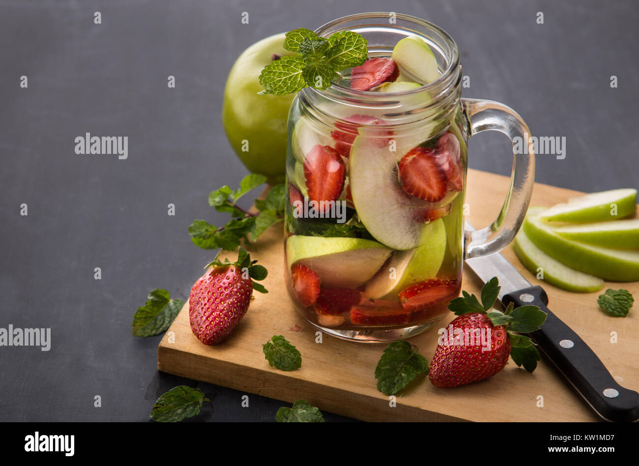 Summer fresh fruit drink. fruit Flavored water mix with strawber Stock ...