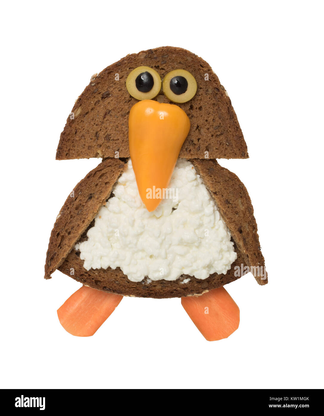 Funny penguin made with black bread and vegetables Stock Photo - Alamy