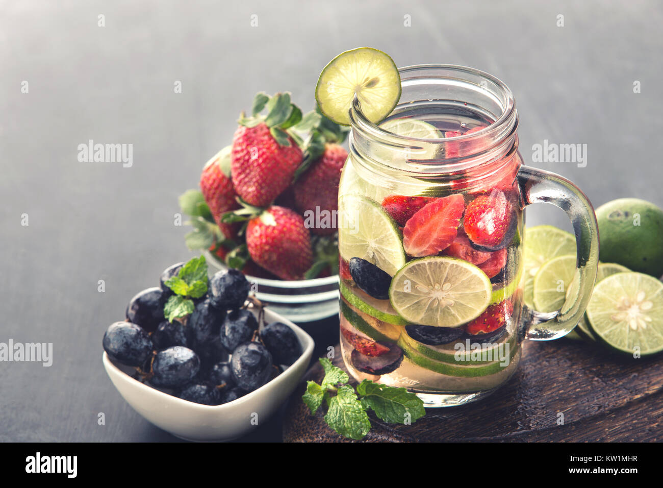 fresh fruit Flavored infused water mix of Strawberry, grape and Stock ...