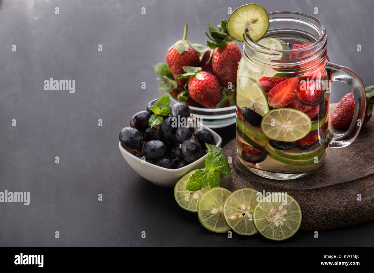 Summer fresh fruit drink. fruit Flavored water mix with strawber Stock ...