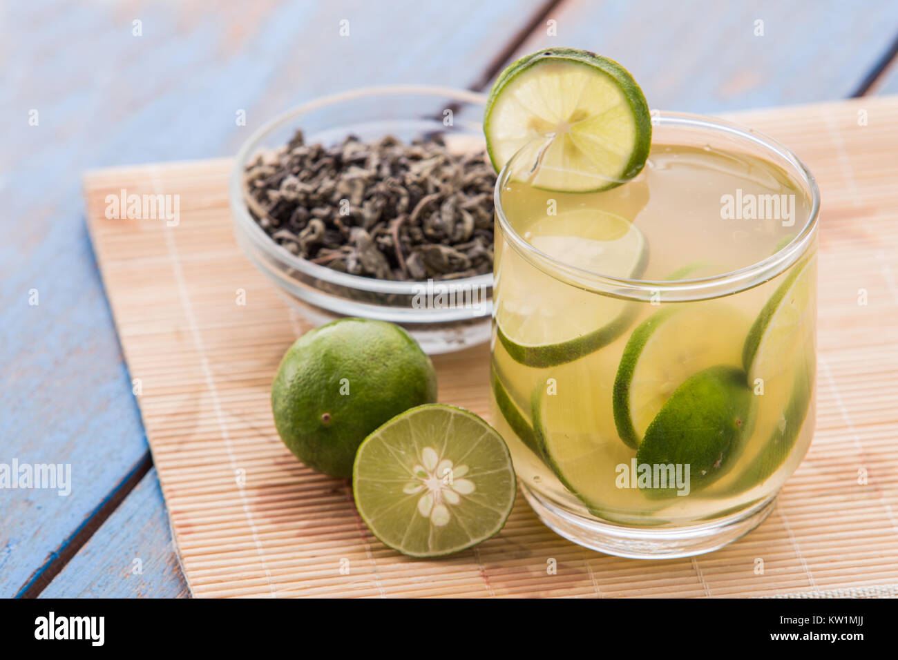 infused water of lime and green tea Stock Photo - Alamy