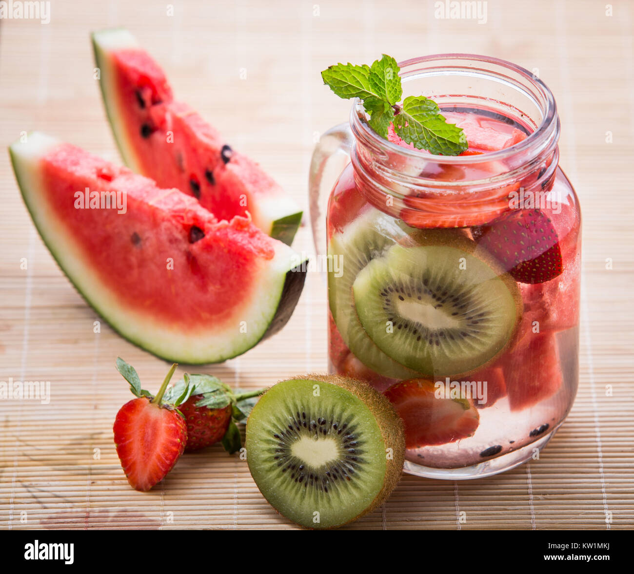 infused water mix of strawberry, watermelon, and kiwi Stock Photo - Alamy