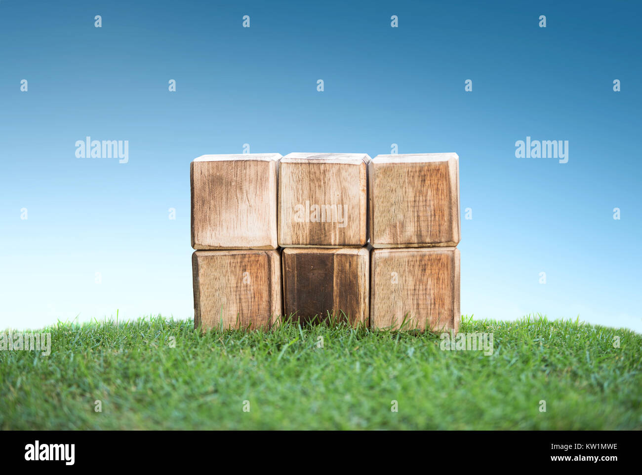 Wooden blocks on a green grass Stock Photo - Alamy