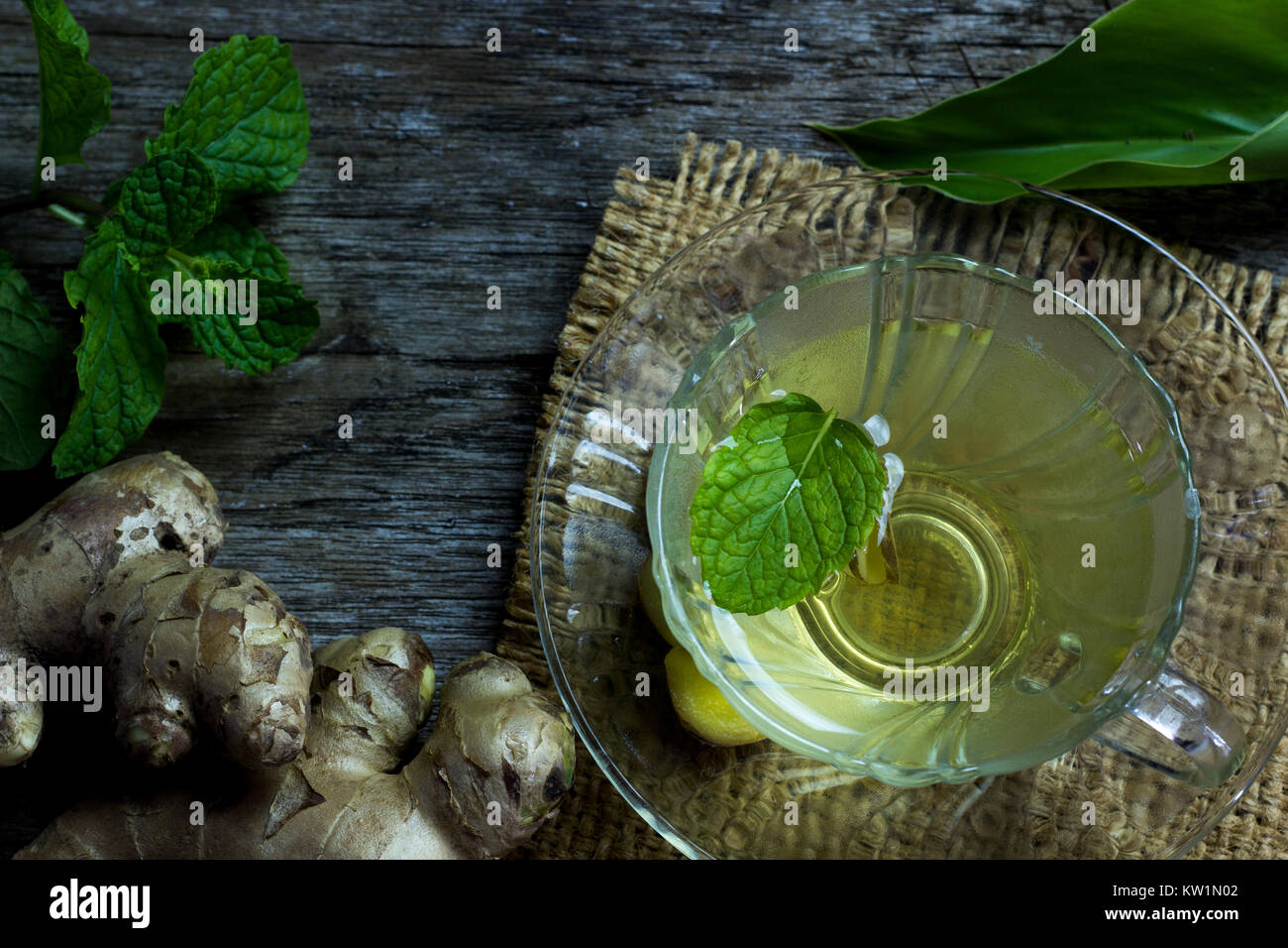 ginger tea with mint,copy space Stock Photo - Alamy