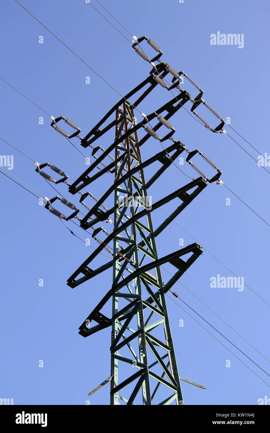High tower with electric wire and sky Stock Photo - Alamy