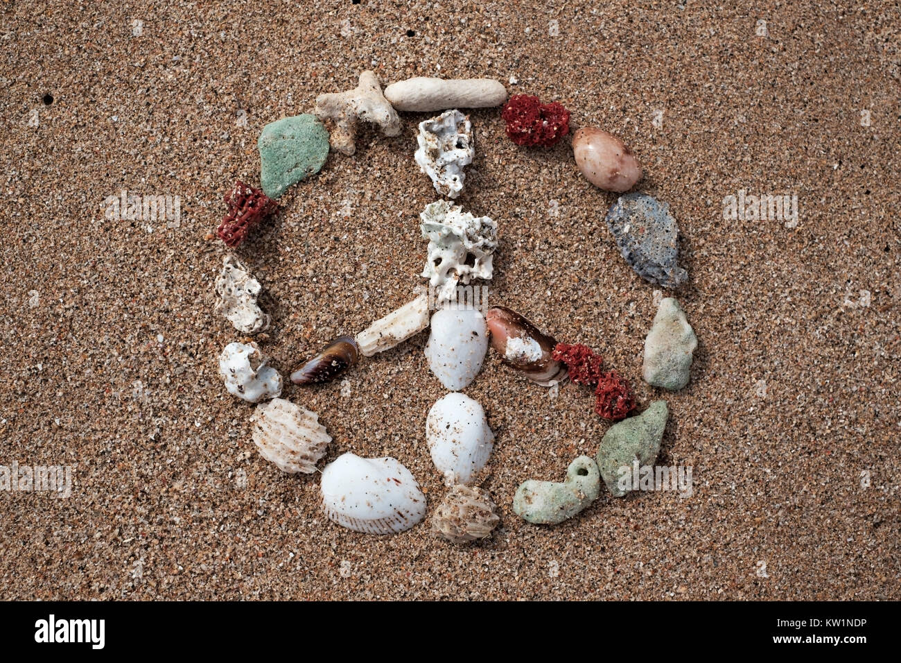 Peace sign made with shells on ocean sandy beach Stock Photo - Alamy