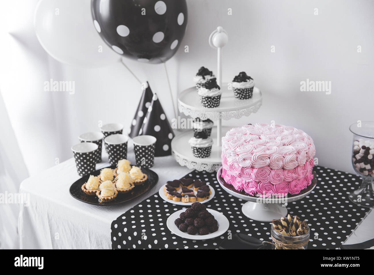 Black And White Birthday party decoration Stock Photo - Alamy