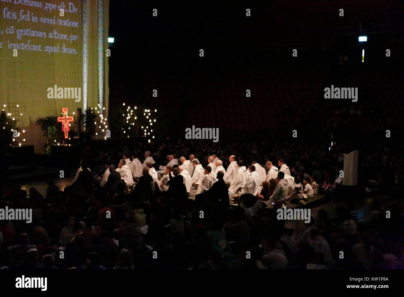 Basel, Switzerland. 28th Dec, 2017. The Taize brothers sit on the floor ...