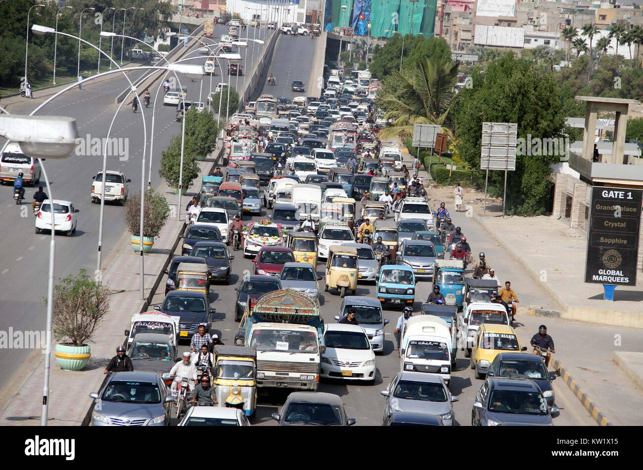 A large numbers of vehicles stuck in traffic jam due to construction ...