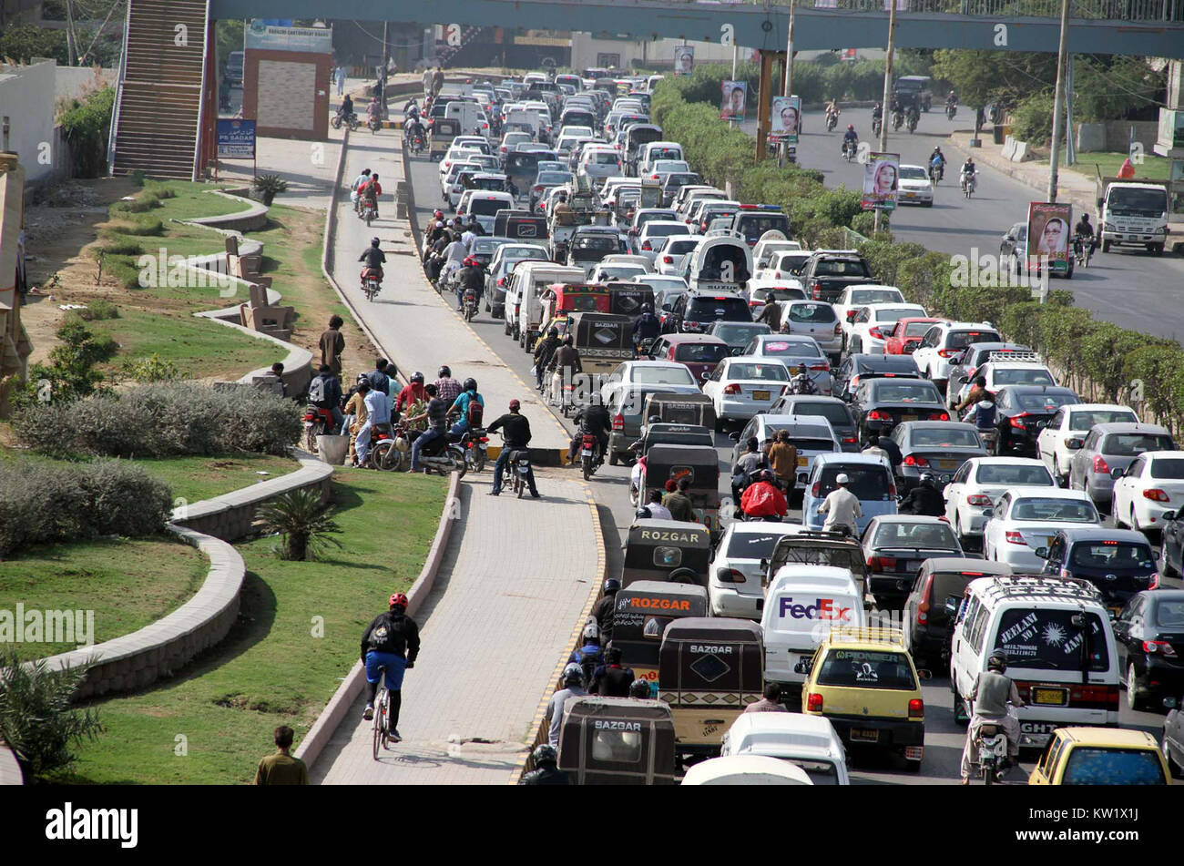A large numbers of vehicles stuck in traffic jam due to construction ...