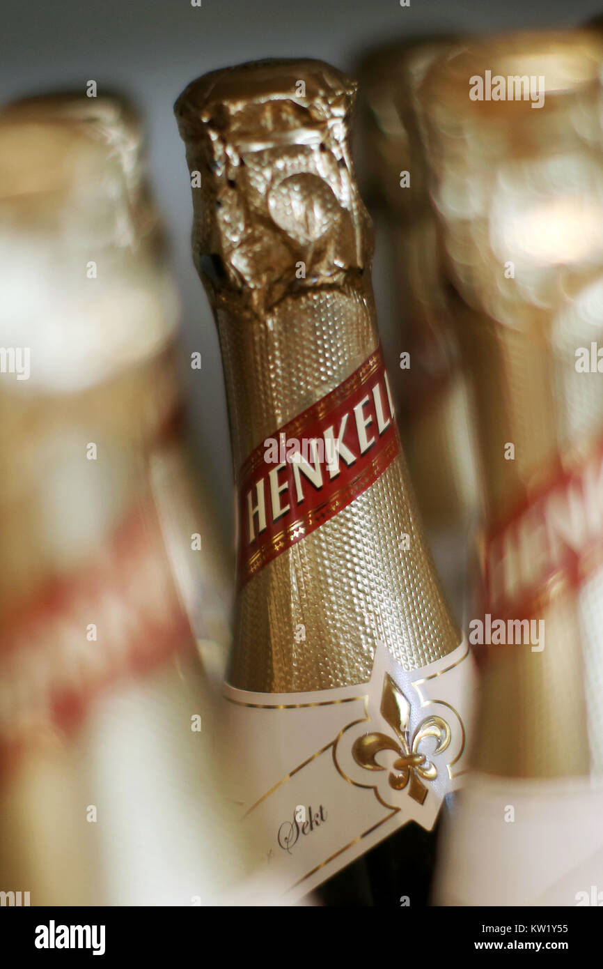 Champagne bottles with the logo of Henkell & Co. Sektkellerei KG at ...