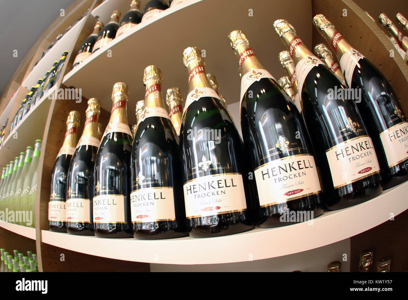 Champagne bottles with the logo of Henkell & Co. Sektkellerei KG at ...