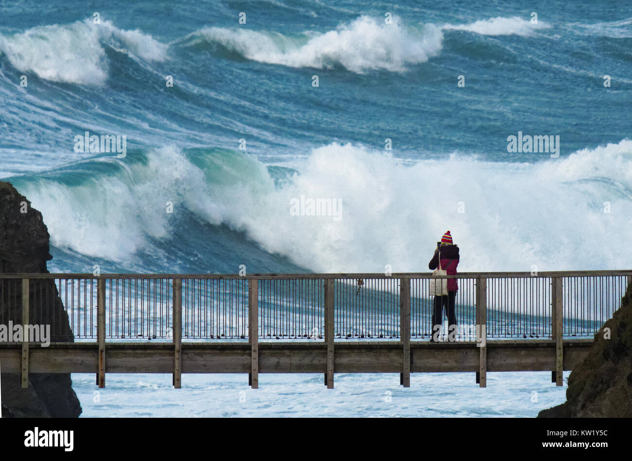 Porth Island bridge, Newquay, Cornwall. y. 29th, December, 2017. UK ...