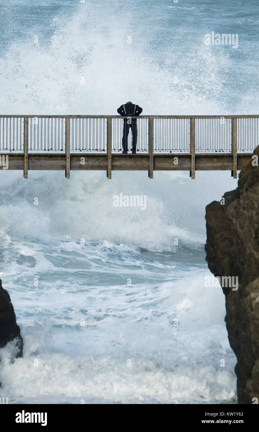 Porth Island bridge, Newquay, Cornwall. y. 29th, December, 2017. UK ...