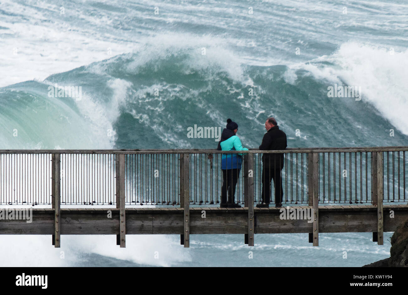 Porth Island bridge, Newquay, Cornwall. y. 29th, December, 2017. UK ...