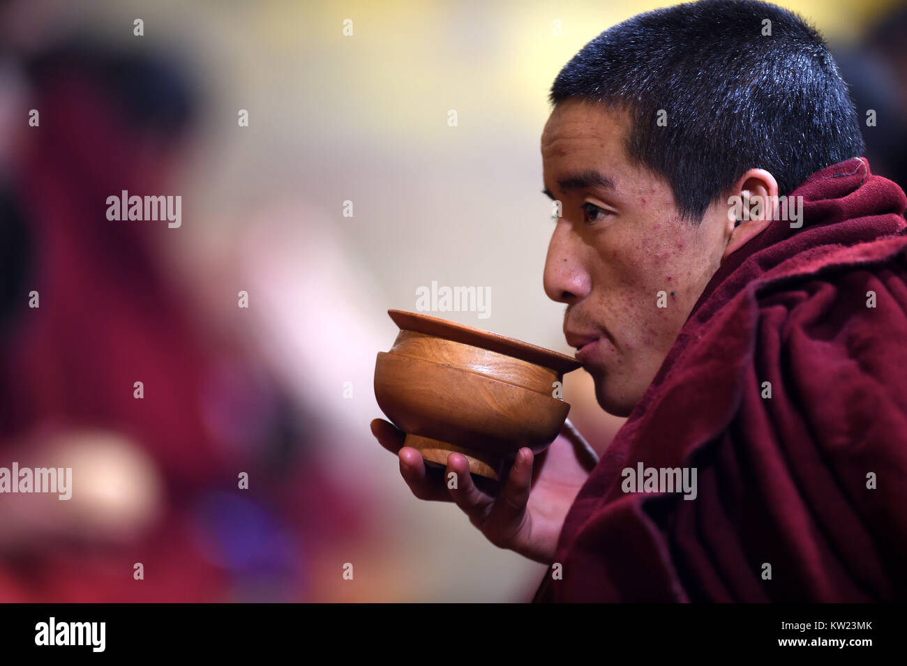 Lhasa, China's Tibet Autonomous Region. 30th Dec, 2017. A monk is seen ...