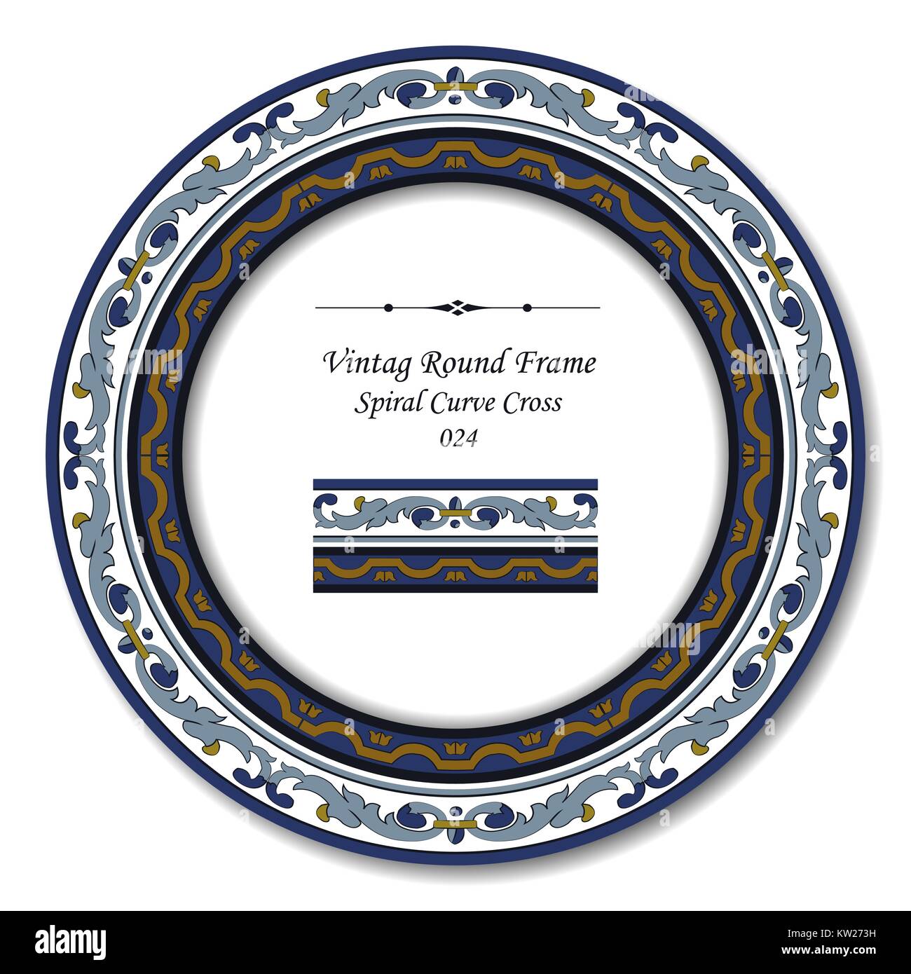 Vintage Round Retro Frame of Retro Blue Spiral Curve Cross Stock Vector ...