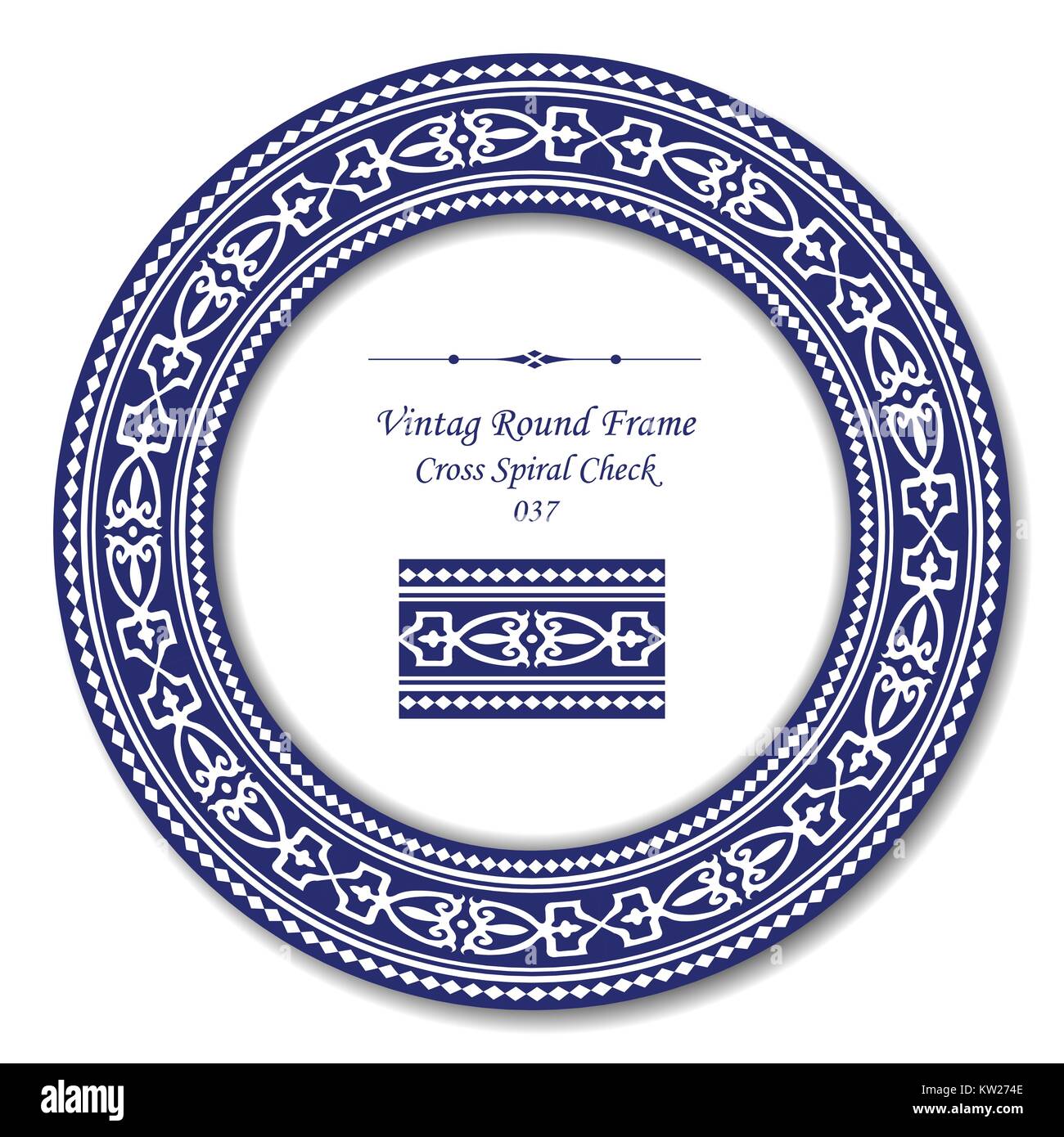 Vintage Round Retro Frame of Retro Blue Cross Spiral Check Stock Vector ...