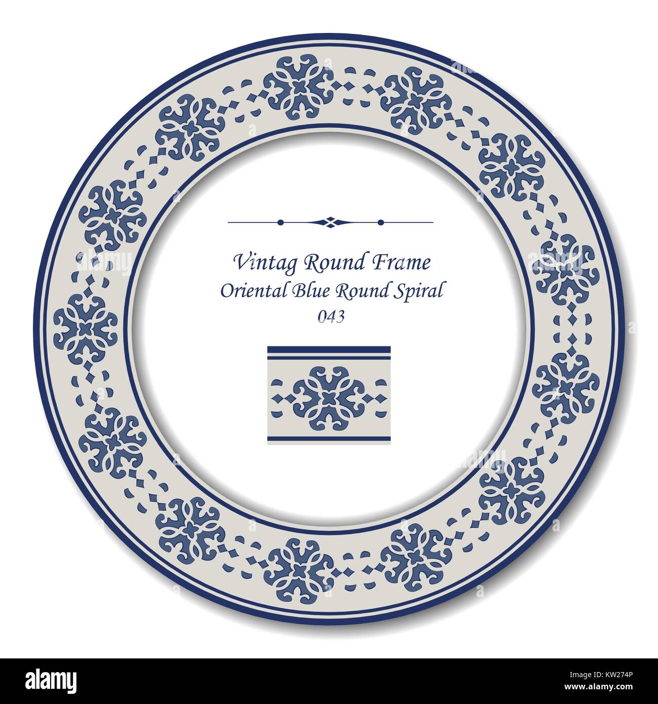 Vintage Round Retro Frame of Oriental Blue Round Spiral Stock Vector ...