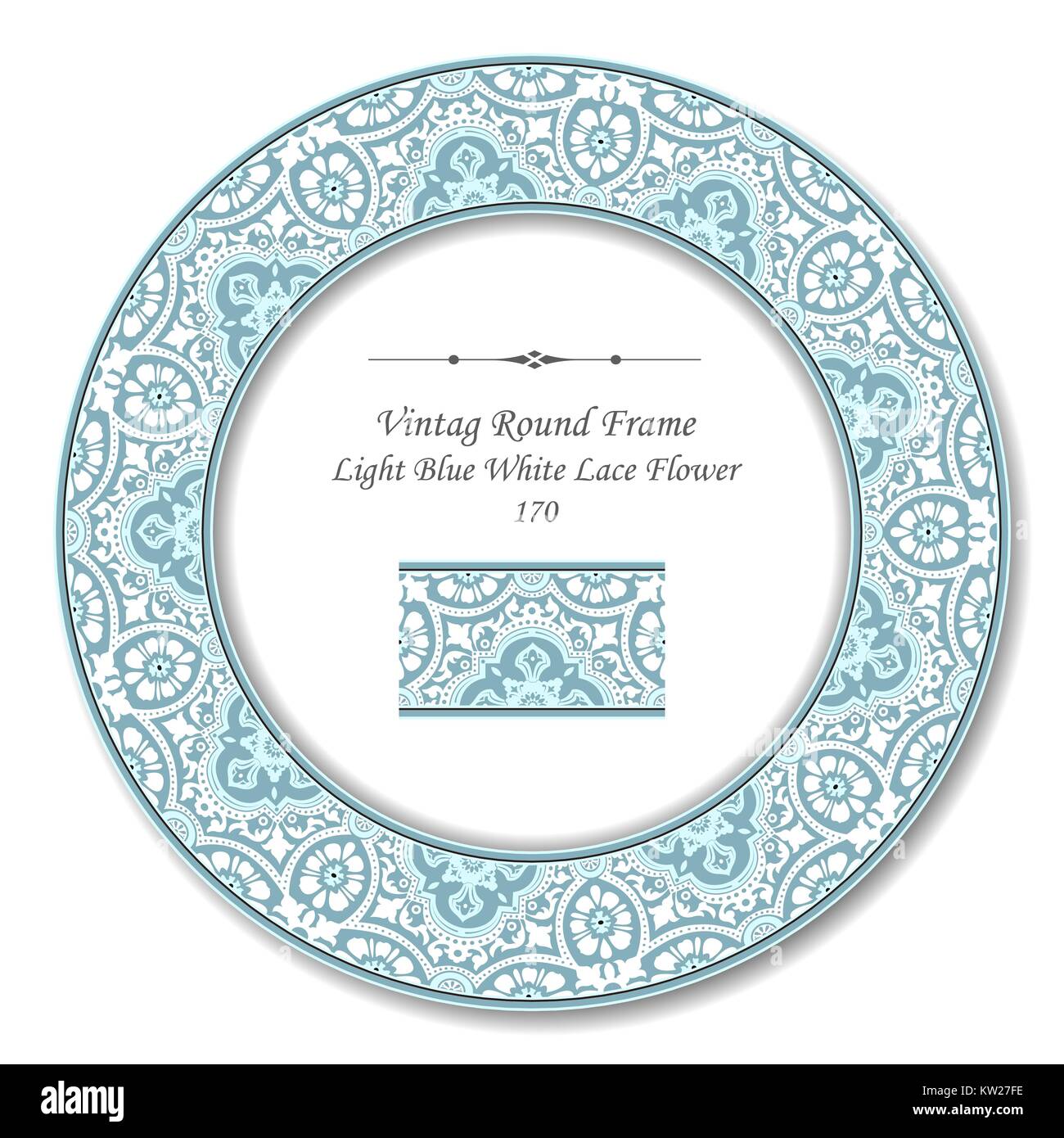 Vintage Round Retro Frame of Elegant Light Blue White Lace Flower Stock ...