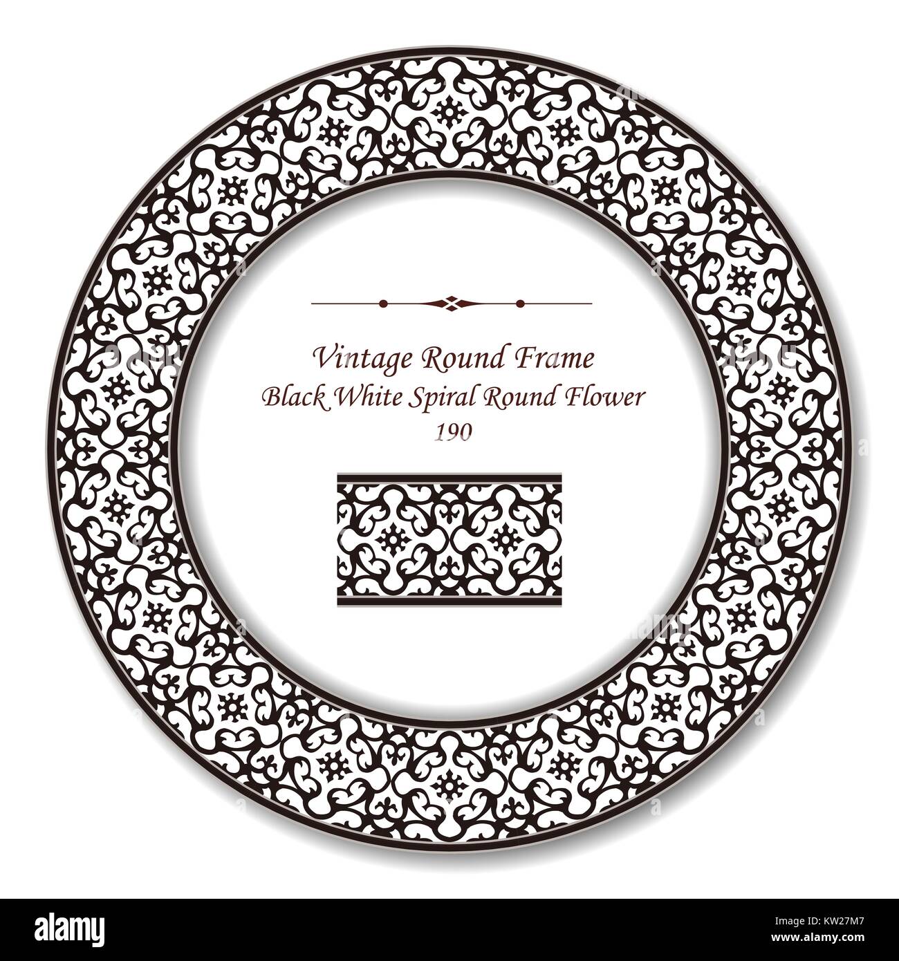 Vintage Round Retro Frame of Black White Spiral Round Flower Stock ...