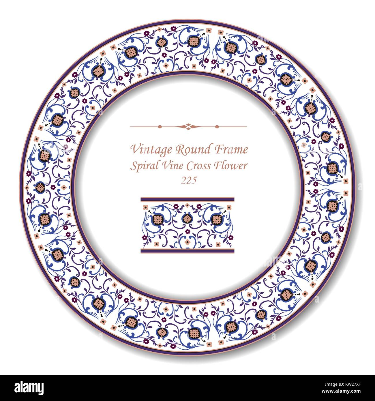 Vintage Round Retro Frame of Botanic Garden Spiral Vine Cross Flower ...
