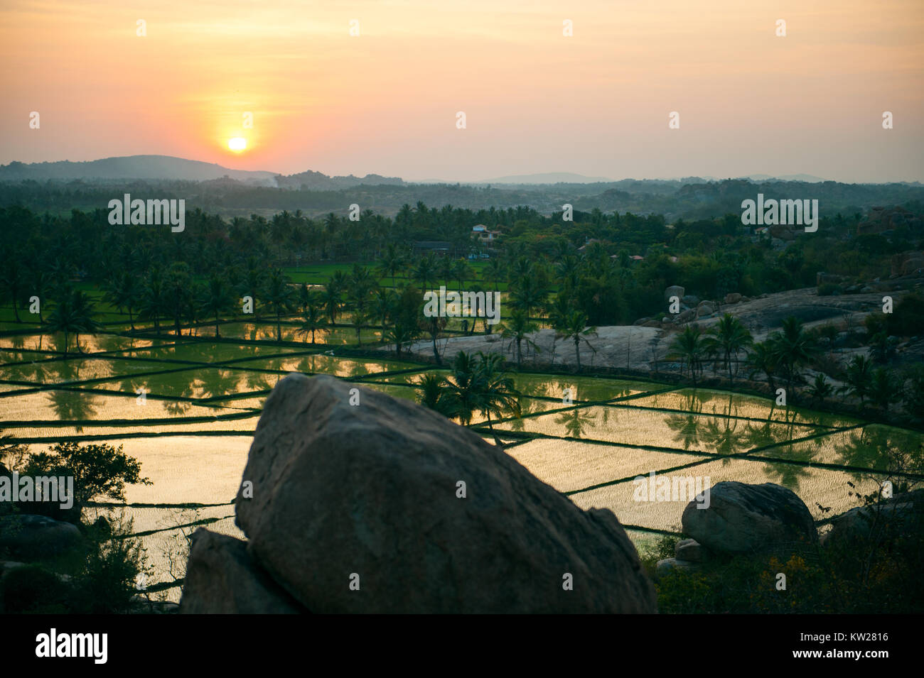 Sunset view from a lookout point in Hampi, Karnataka, India Stock Photo ...